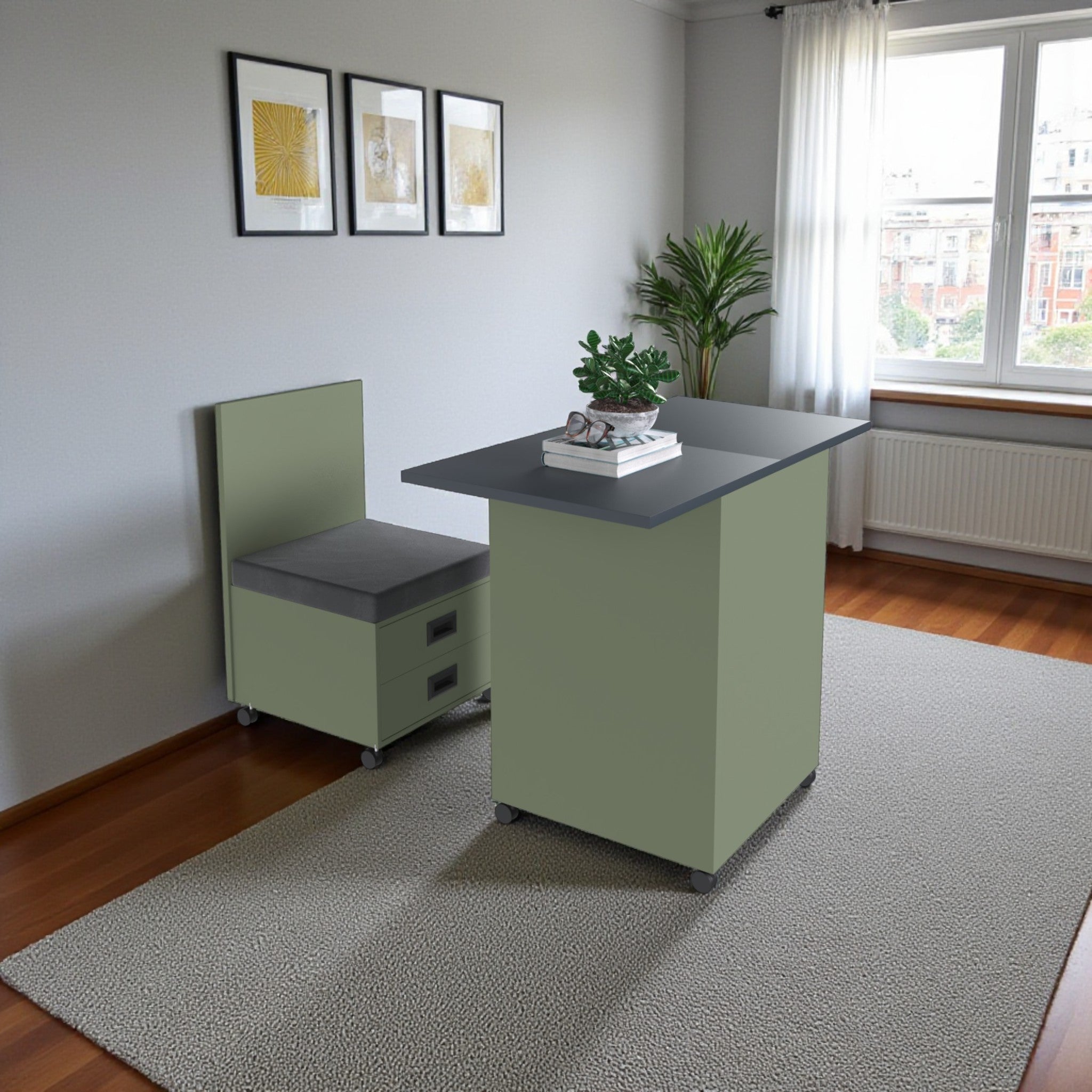 Slide and Fold Desk Olive Compact Workstation | TrendHaus Furniture ...